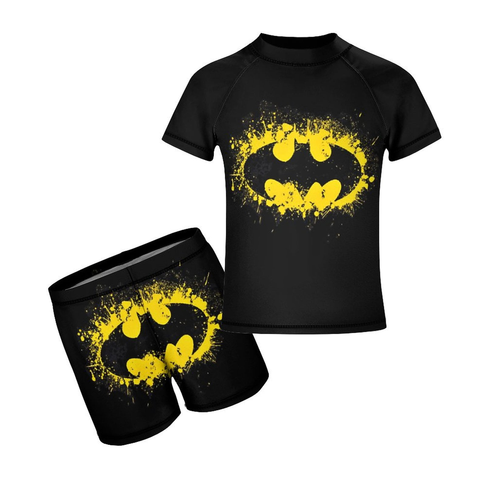 Batman Boys 2-Piece Swimsuit Set, Short Sleeve Rash Guard & Swim Trunks ...