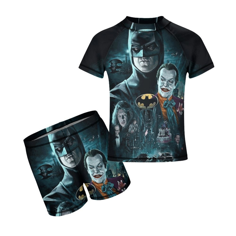 Batman Boys 2-Piece Swimsuit Set, Short Sleeve Rash Guard & Swim Trunks ...