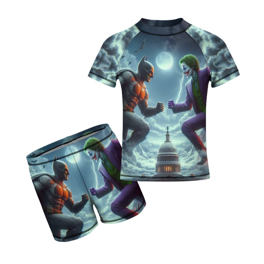Batman Boys 2-Piece Swimsuit Set, Short Sleeve Rash Guard & Swim Trunks ...
