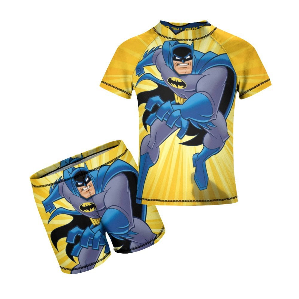 Batman Boys 2-Piece Swimsuit Set, Short Sleeve Rash Guard & Swim Trunks ...