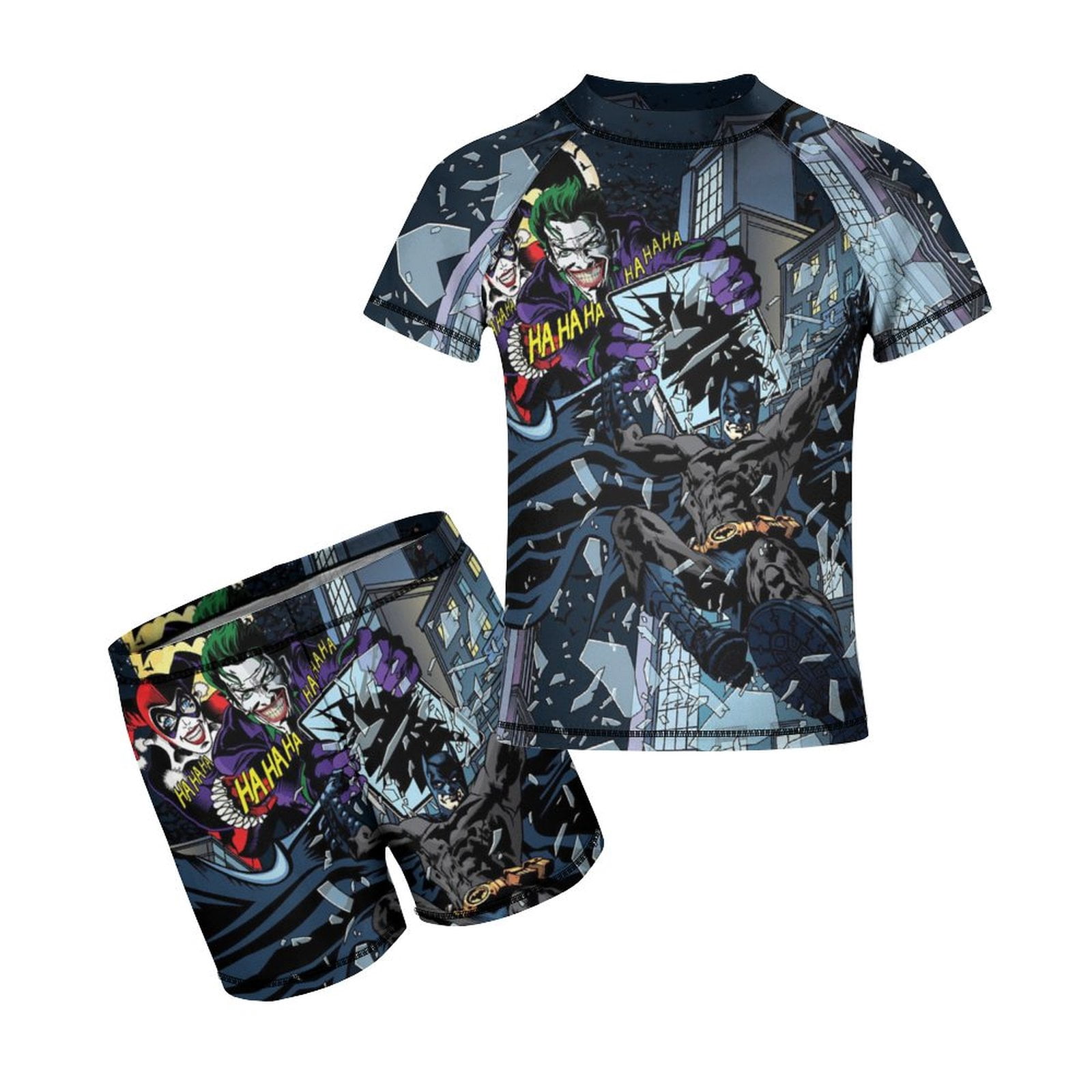 Batman Boys 2-Piece Swimsuit Set, Short Sleeve Rash Guard & Swim Trunks ...