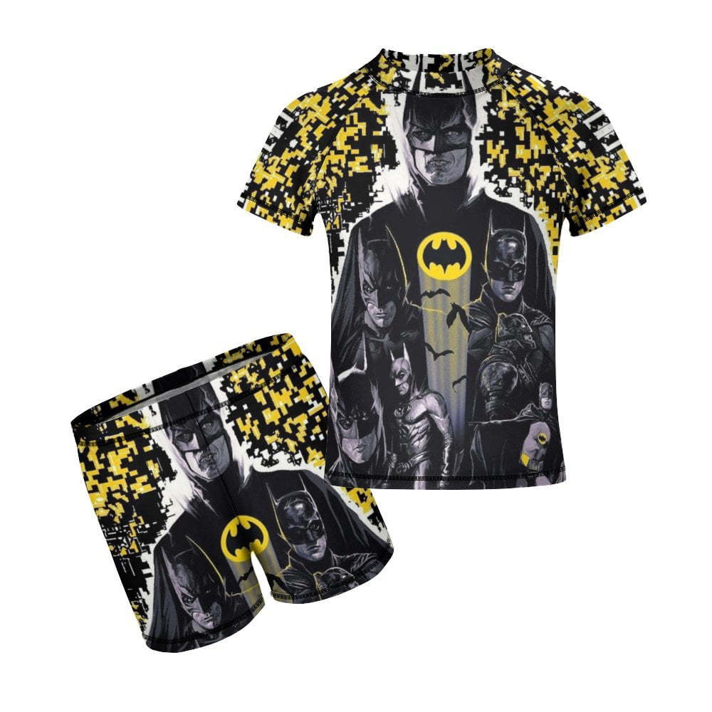 Batman Boys 2-Piece Swimsuit Set, Short Sleeve Rash Guard & Swim Trunks ...