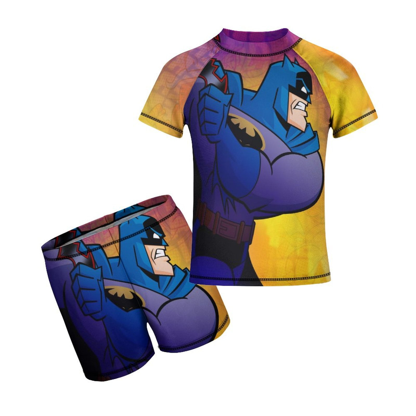 Batman Boys 2-Piece Swimsuit Set, Short Sleeve Rash Guard & Swim Trunks ...