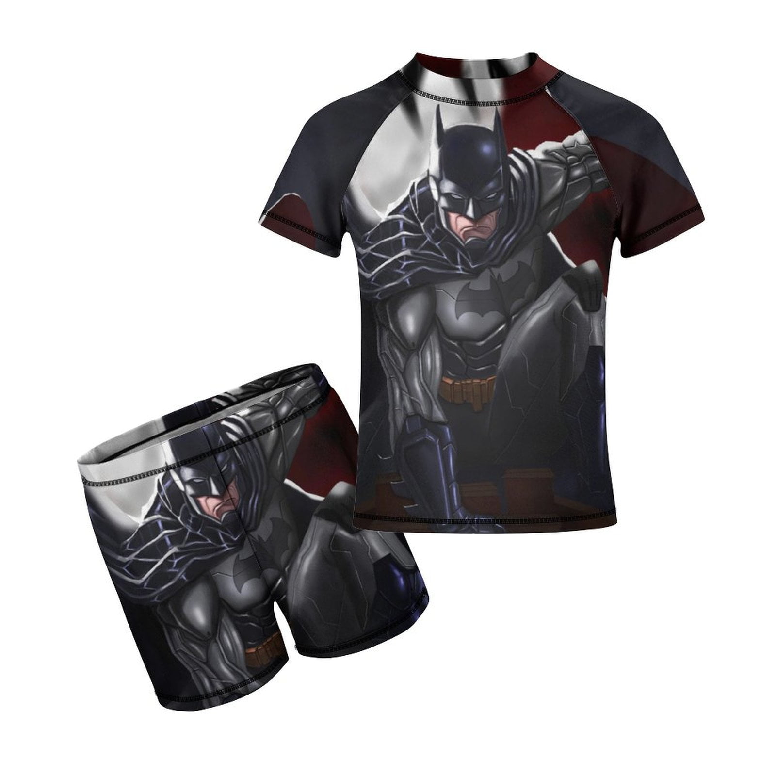 Batman Boys 2-Piece Swimsuit Set, Short Sleeve Rash Guard & Swim Trunks ...