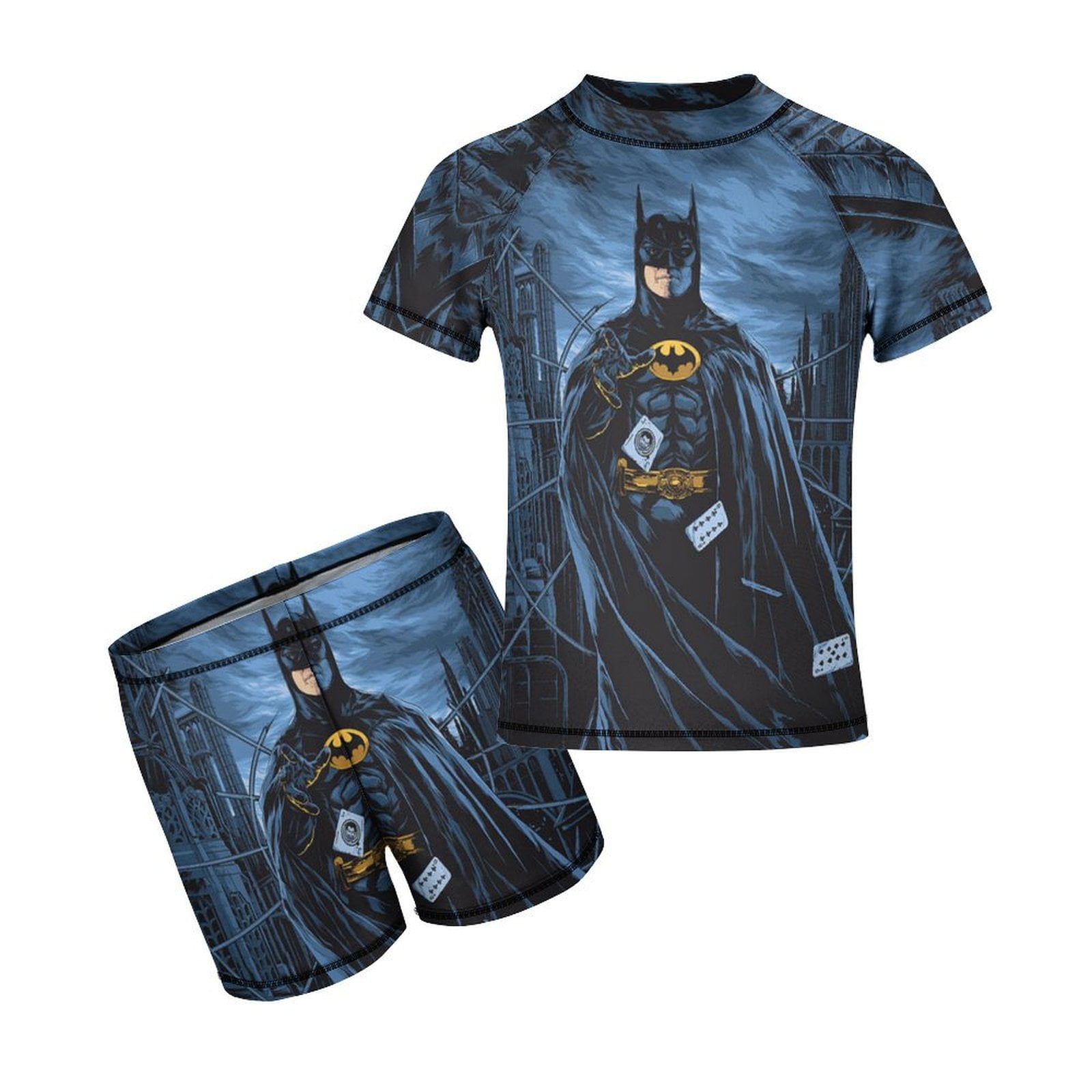 Batman Boys 2-Piece Swimsuit Set, Short Sleeve Rash Guard & Swim Trunks ...