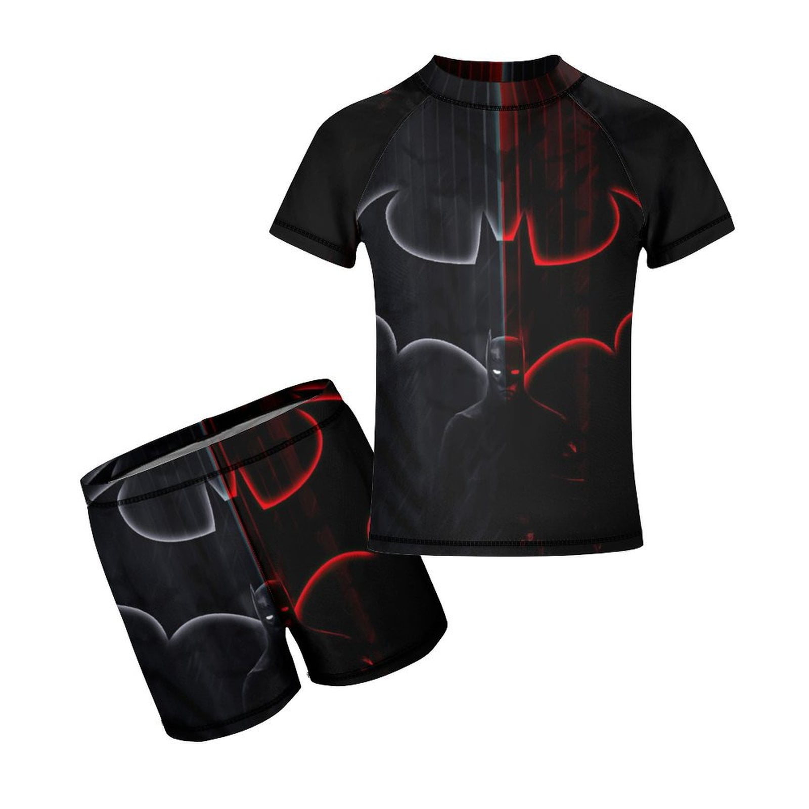 Batman Boys 2-Piece Swimsuit Set, Short Sleeve Rash Guard & Swim Trunks ...