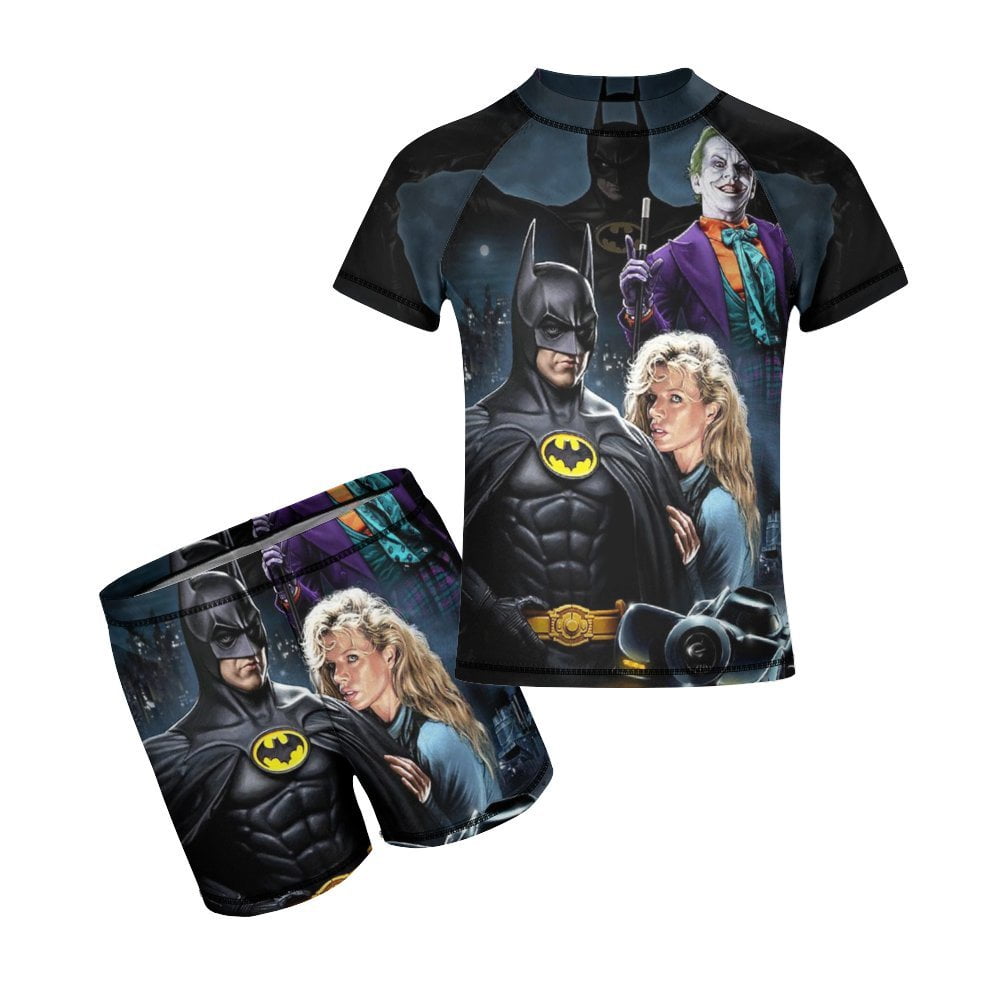 Batman Boys 2-Piece Swimsuit Set, Short Sleeve Rash Guard & Swim Trunks ...