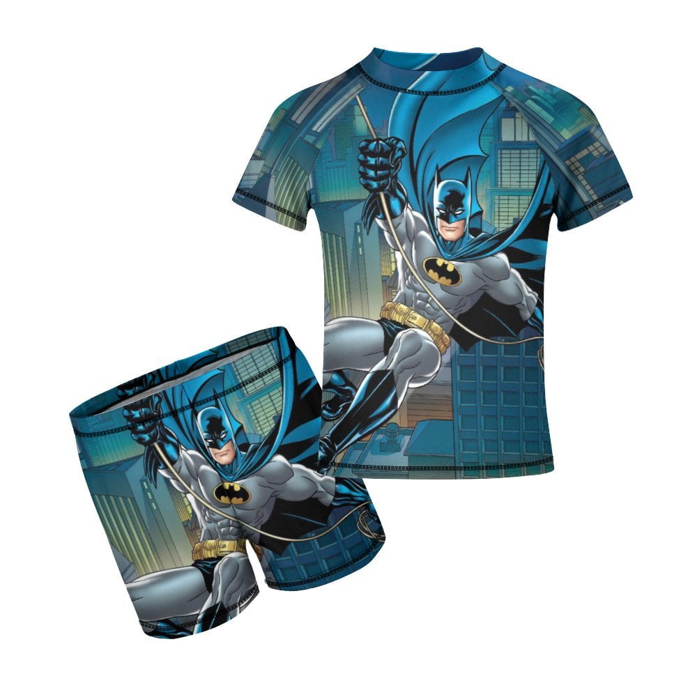 Batman Boys 2-Piece Swimsuit Set, Short Sleeve Rash Guard & Swim Trunks ...