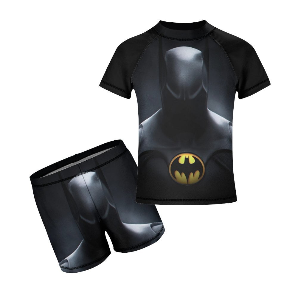 Batman Boys 2-Piece Swimsuit Set, Short Sleeve Rash Guard & Swim Trunks ...