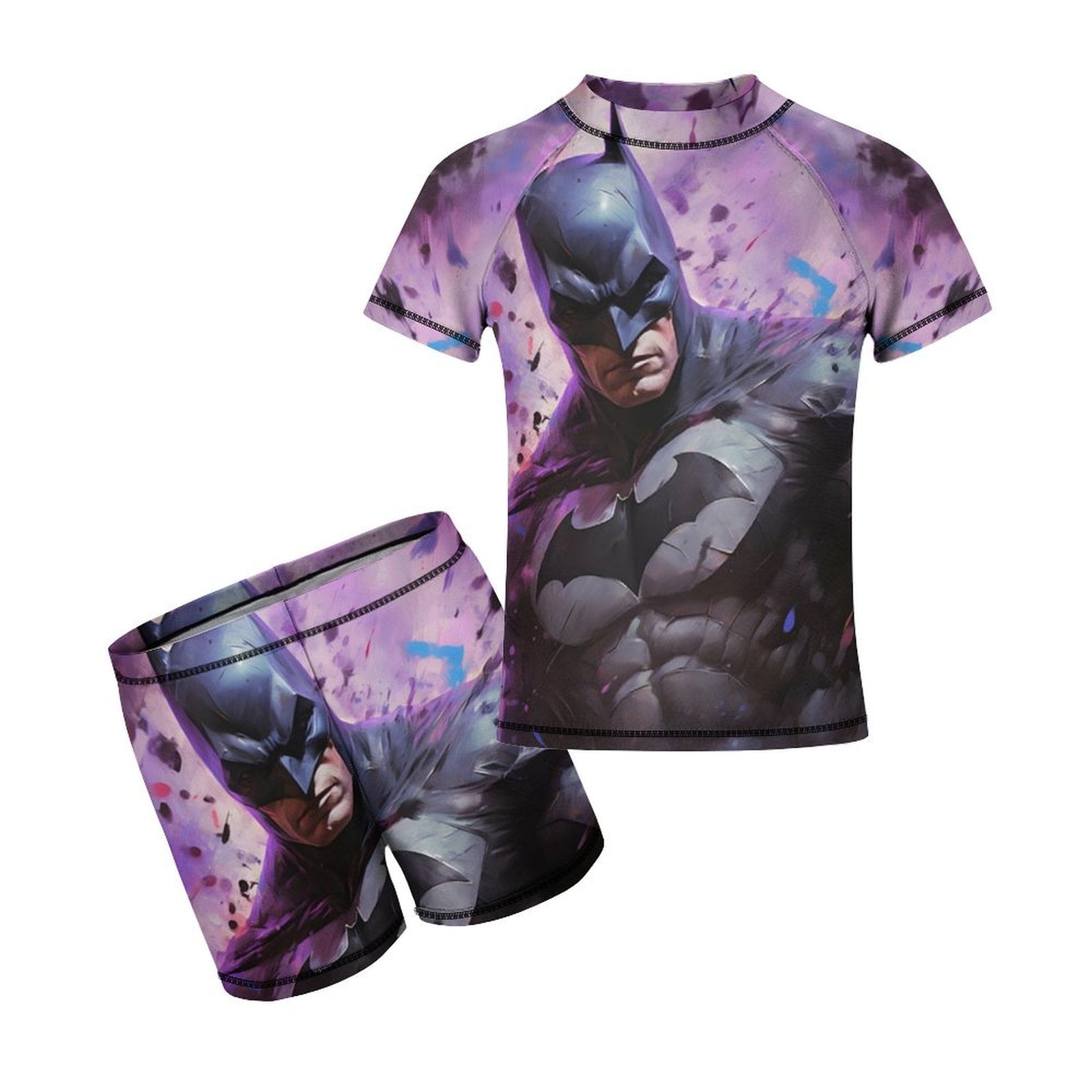 Batman Boys 2-Piece Swimsuit Set, Short Sleeve Rash Guard & Swim Trunks ...