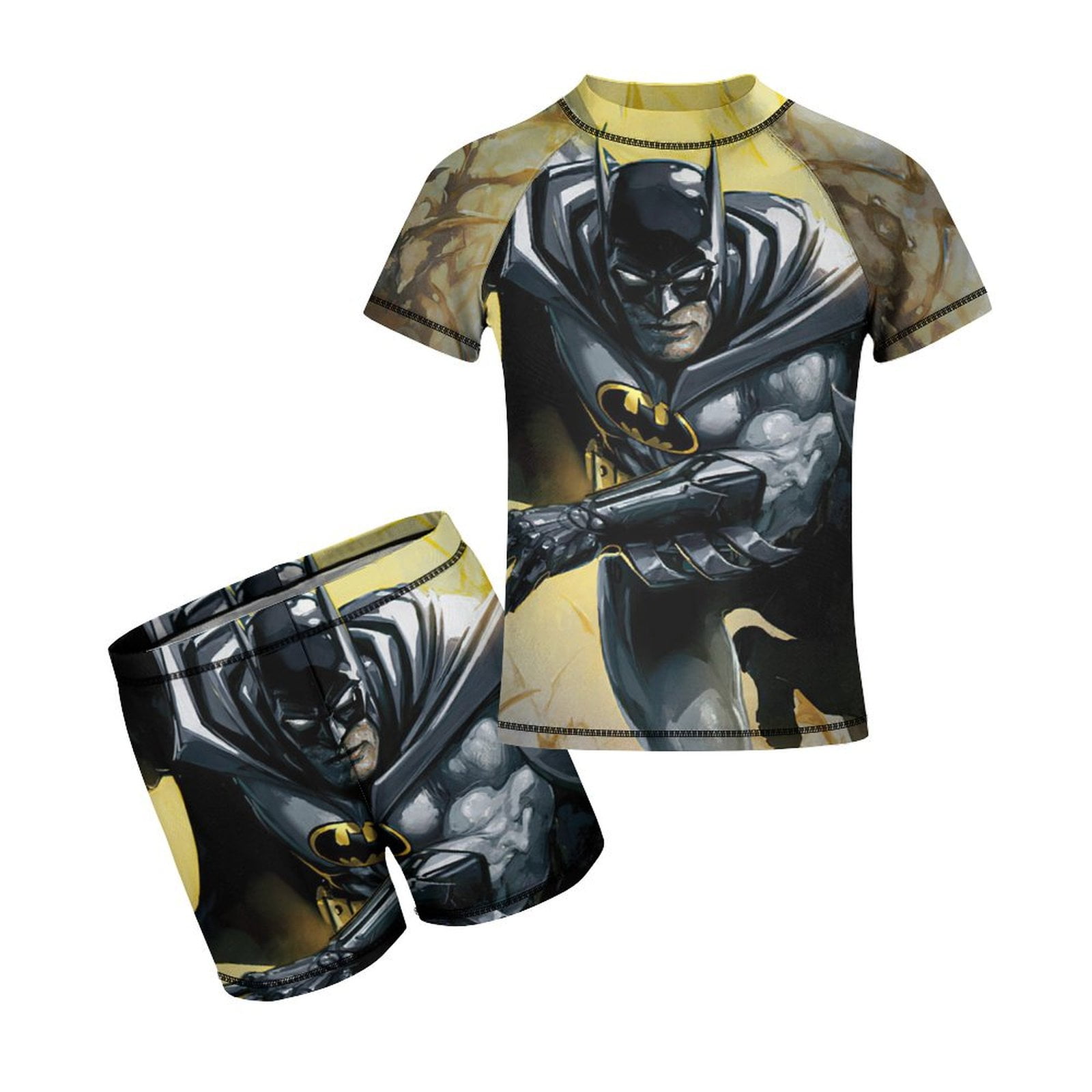 Batman Boys 2-Piece Swimsuit Set, Short Sleeve Rash Guard & Swim Trunks ...