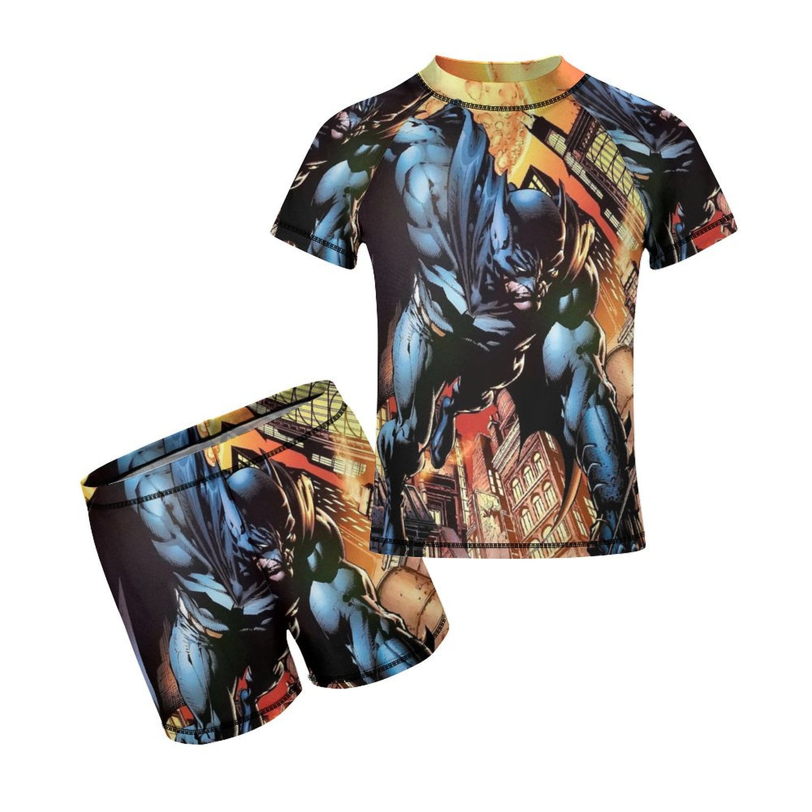 Batman Boys 2-Piece Swimsuit Set, Short Sleeve Rash Guard & Swim Trunks ...