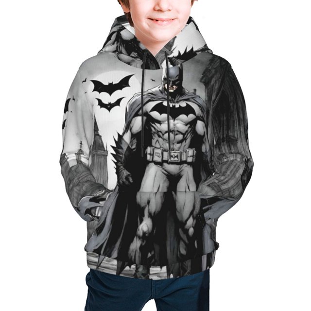 Batman Boys Girls Unisex Hoodie Novelty Pattern Hooded Pullover Sweatshirt with Pocket, Casual ...