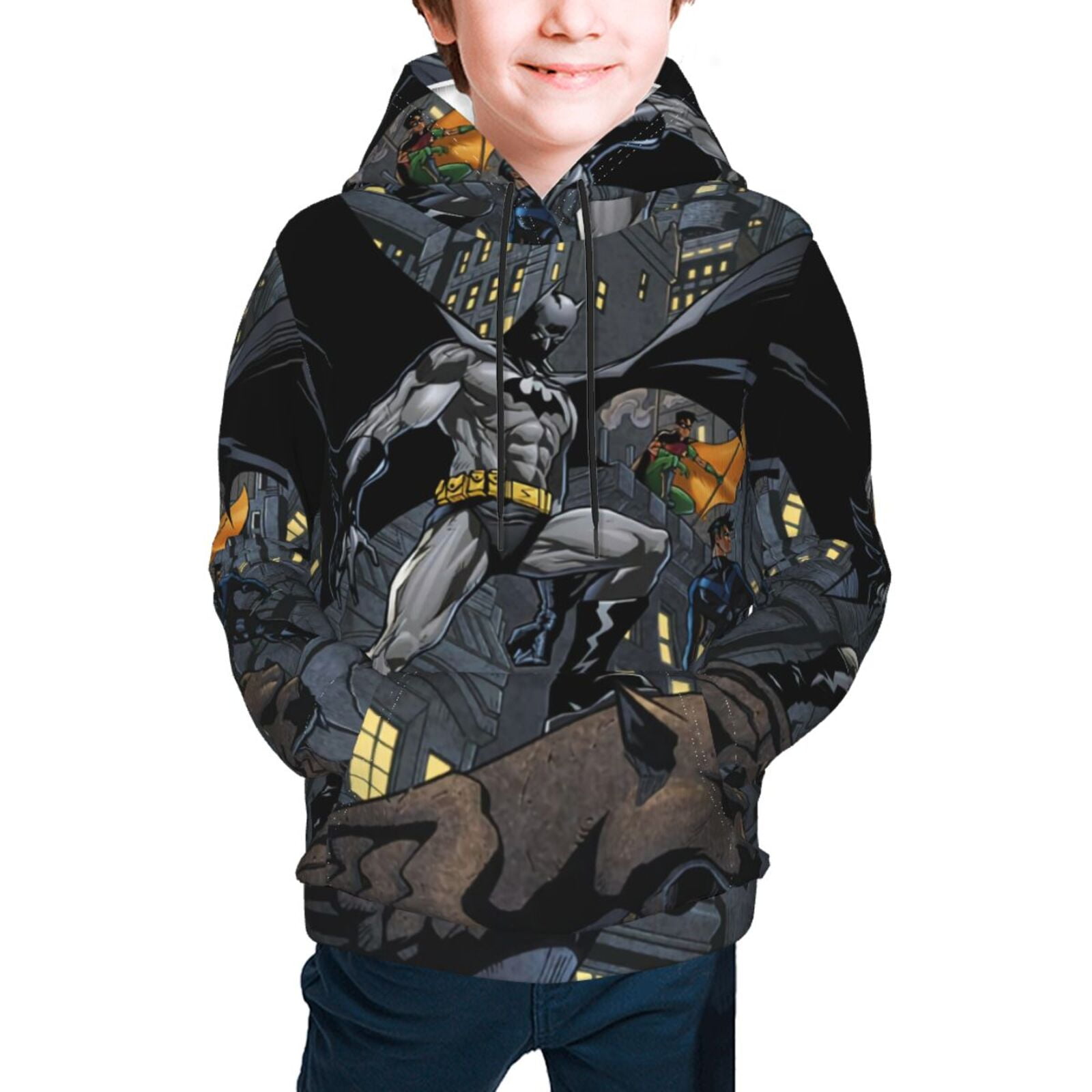 Batman Boys Girls Unisex Hoodie Novelty Pattern Hooded Pullover Sweatshirt with Pocket, Casual ...