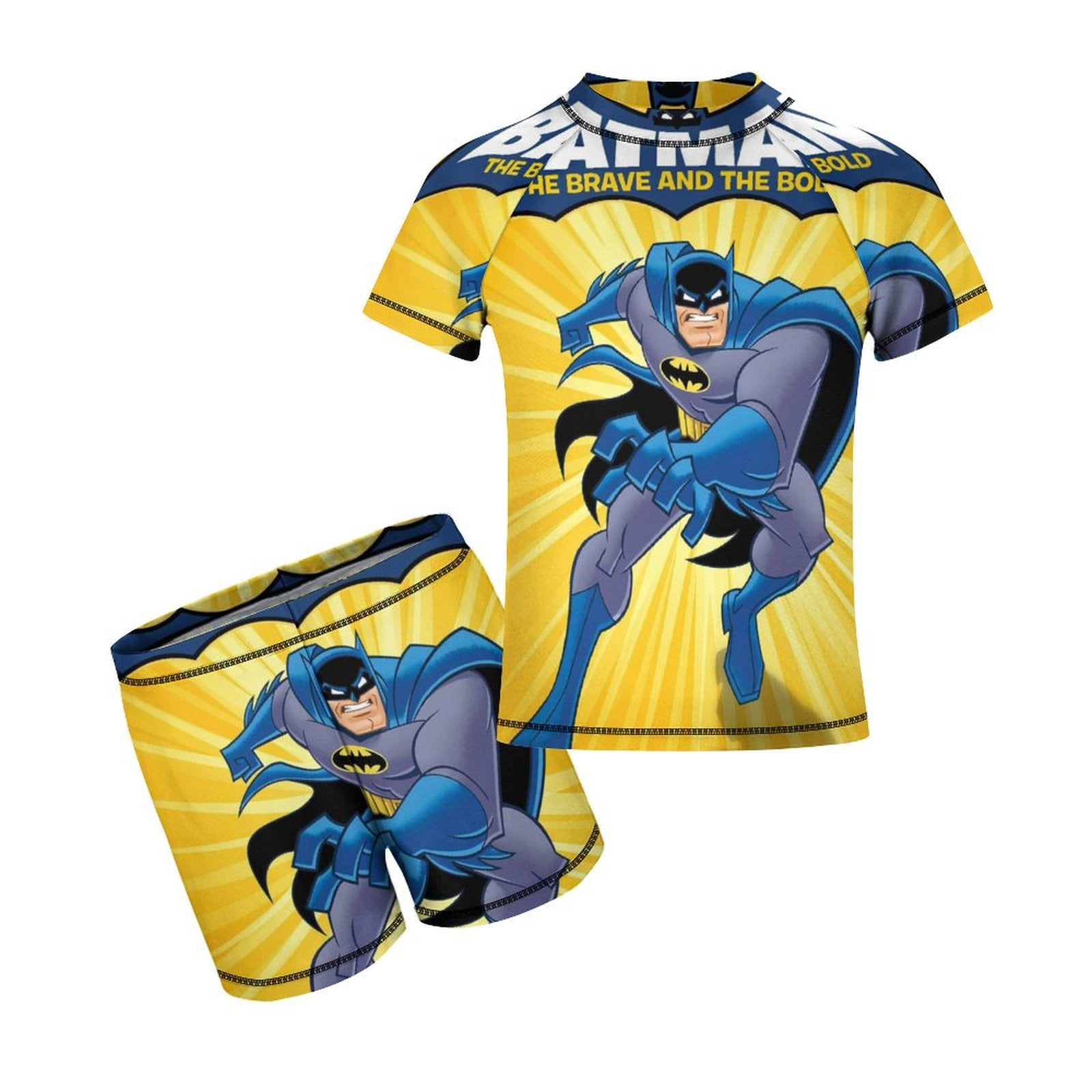 Batman Boys Two Piece Swimsuit Kids Swimwear Set Short Sleeve Bathing ...