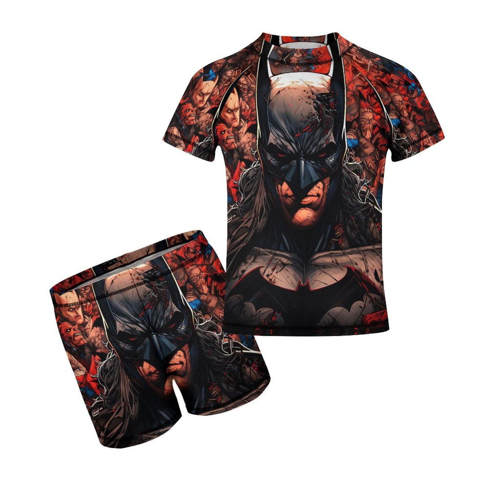Batman Boys Two Piece Swimsuit Kids Swimwear Set Short Sleeve Bathing ...