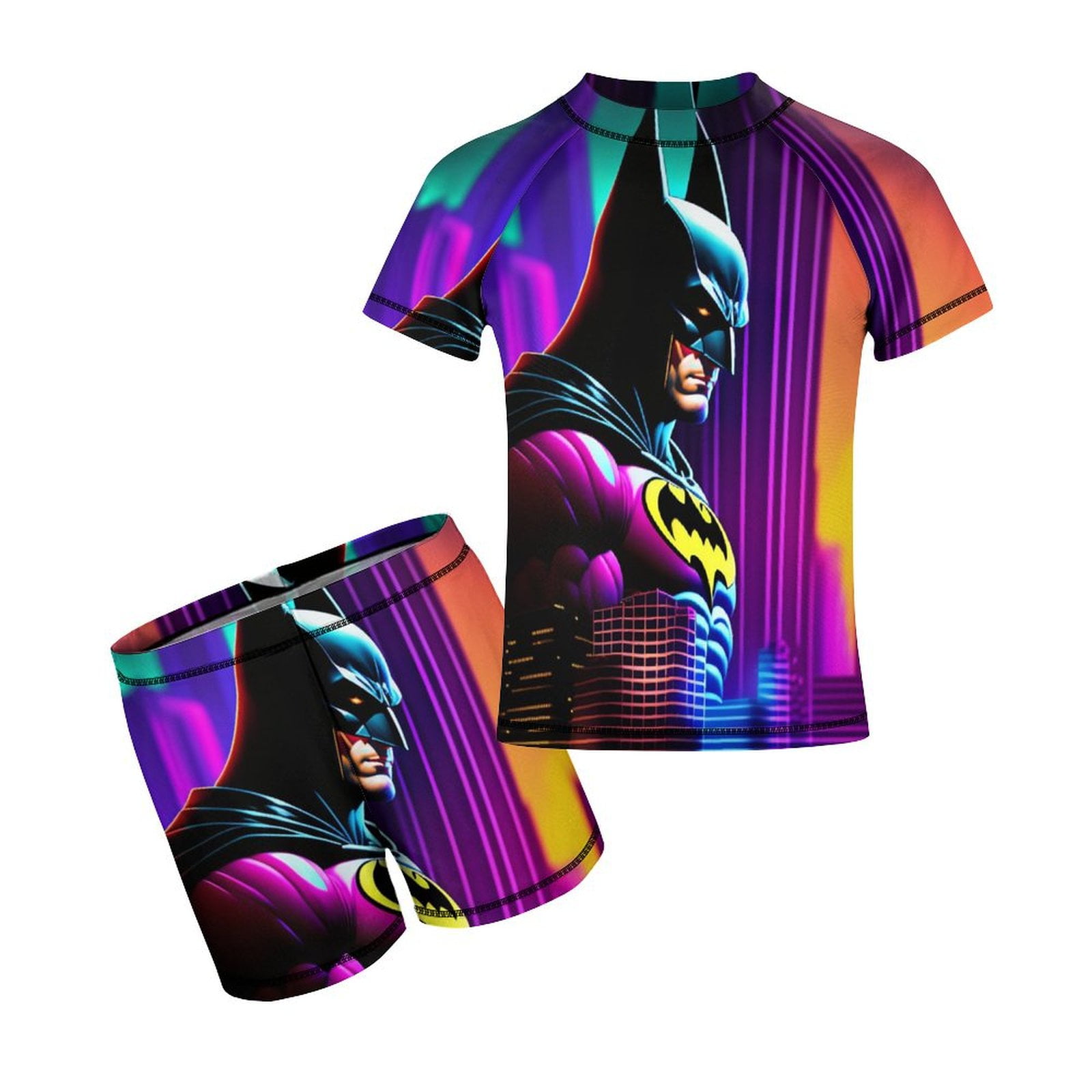 Batman Boys Two Piece Swimsuit Kids Swimwear Set Short Sleeve Bathing ...
