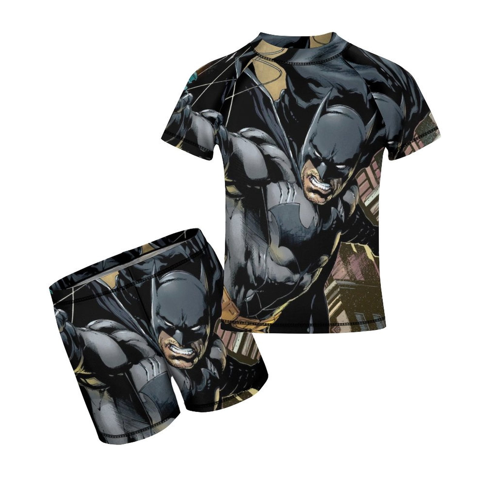 Batman Boys Two Piece Swimsuit Kids Swimwear Set Short Sleeve Bathing ...