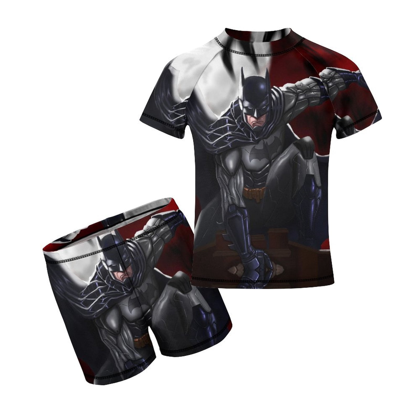 Batman Boys Two Piece Swimsuit Kids Swimwear Set Short Sleeve Bathing ...