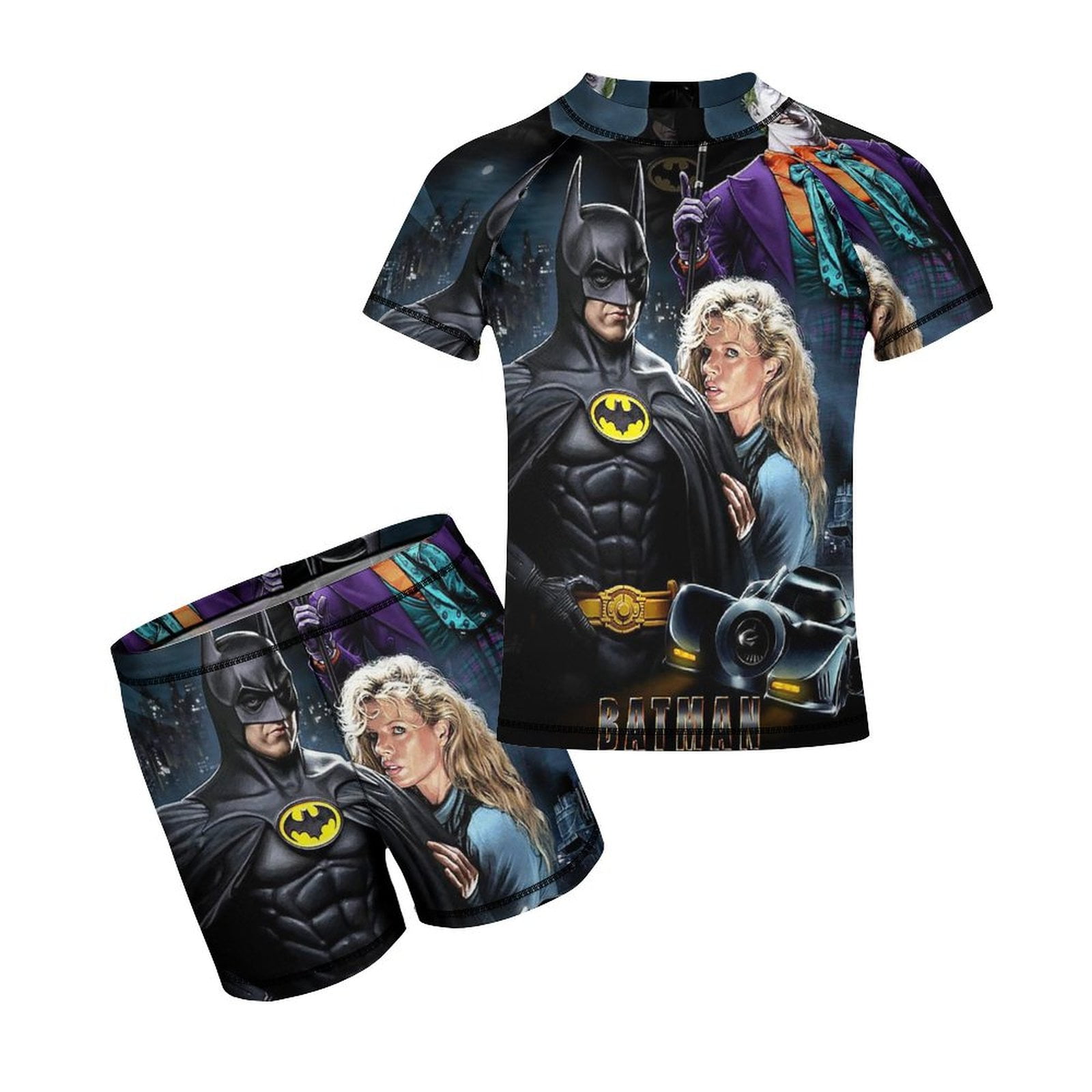 Batman Boys Two Piece Swimsuit Kids Swimwear Set Short Sleeve Bathing ...