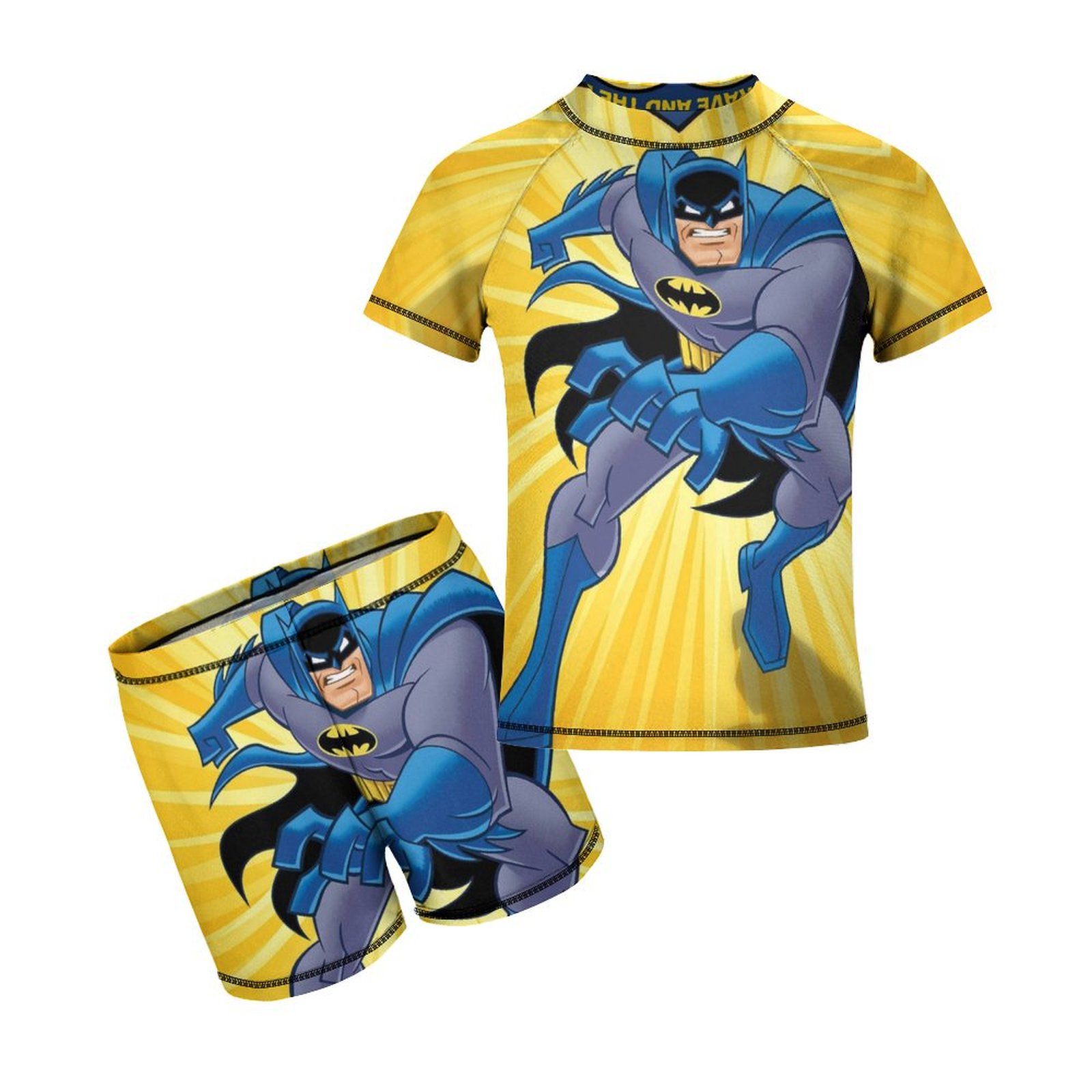 Batman Boys Two Piece Swimsuit Kids Swimwear Set Short Sleeve Bathing ...