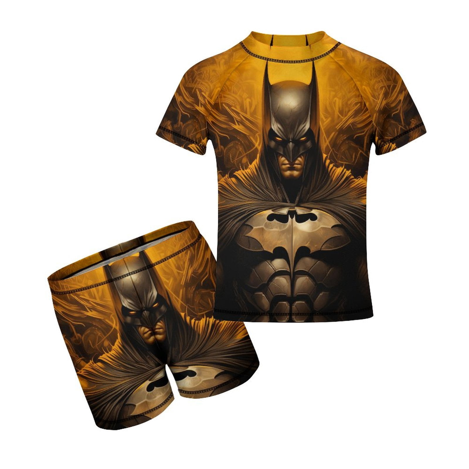 Batman Boys Two Piece Swimsuit Kids Swimwear Set Short Sleeve Bathing ...