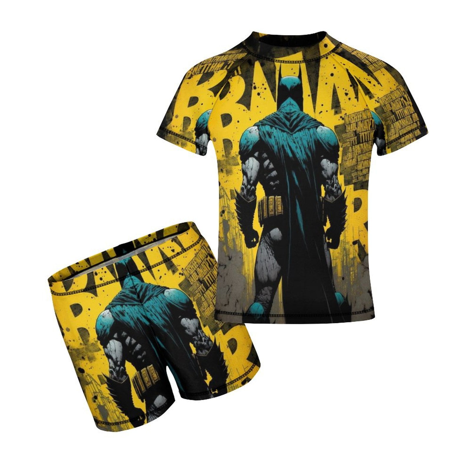Batman Boys Two Piece Swimsuit Kids Swimwear Set Short Sleeve Bathing ...