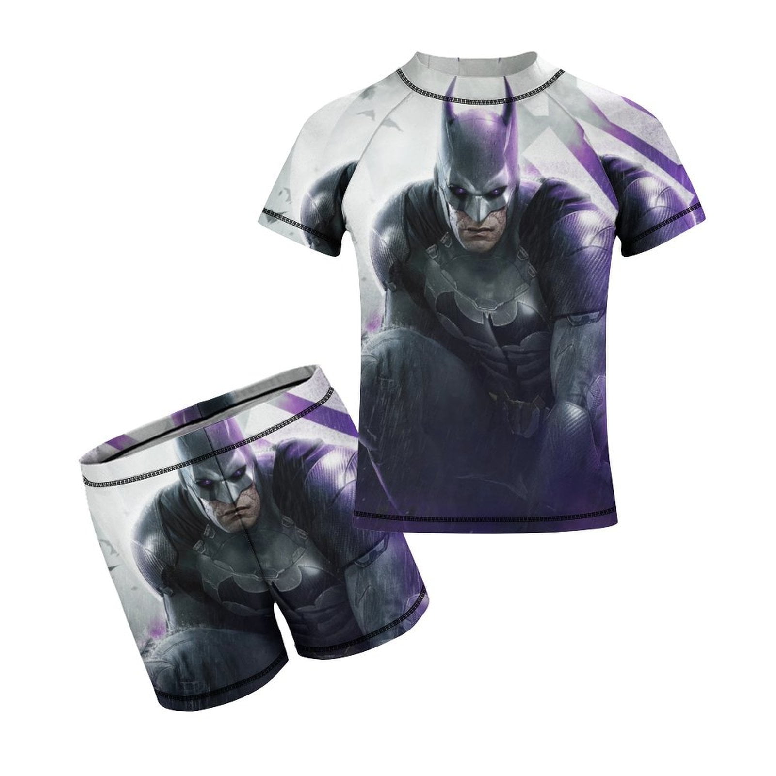 Batman Boys Two Piece Swimsuit Kids Swimwear Set Short Sleeve Bathing ...