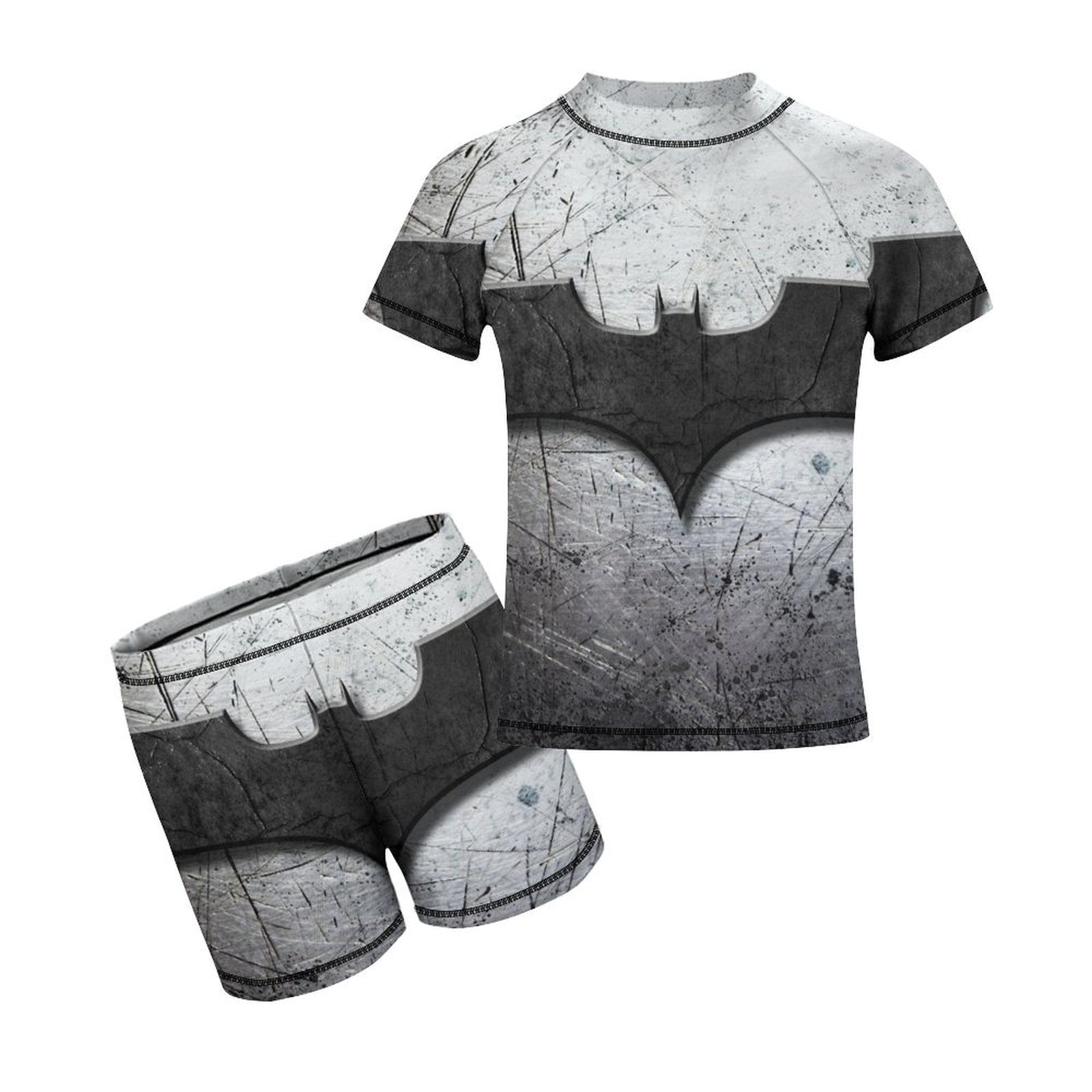 Batman Boys Two Piece Swimsuit Kids Swimwear Set Short Sleeve Bathing ...