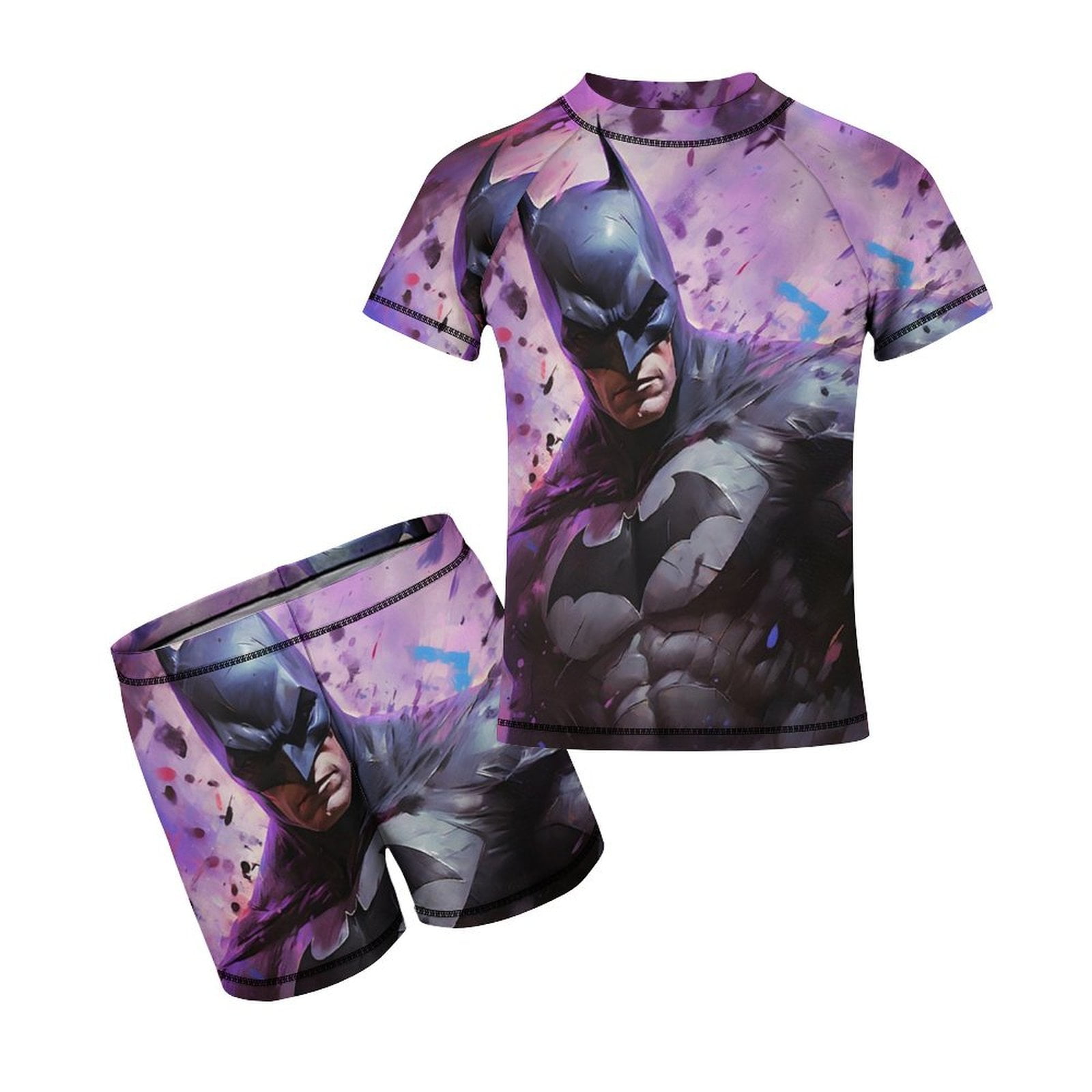 Batman Boys Two Piece Swimsuit Kids Swimwear Set Short Sleeve Bathing ...