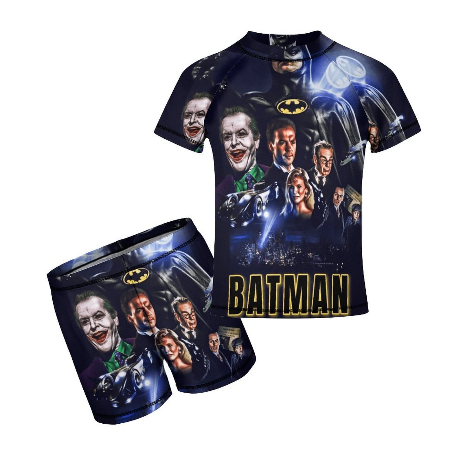 Batman Boys Two Piece Swimsuit Kids Swimwear Set Short Sleeve Bathing ...