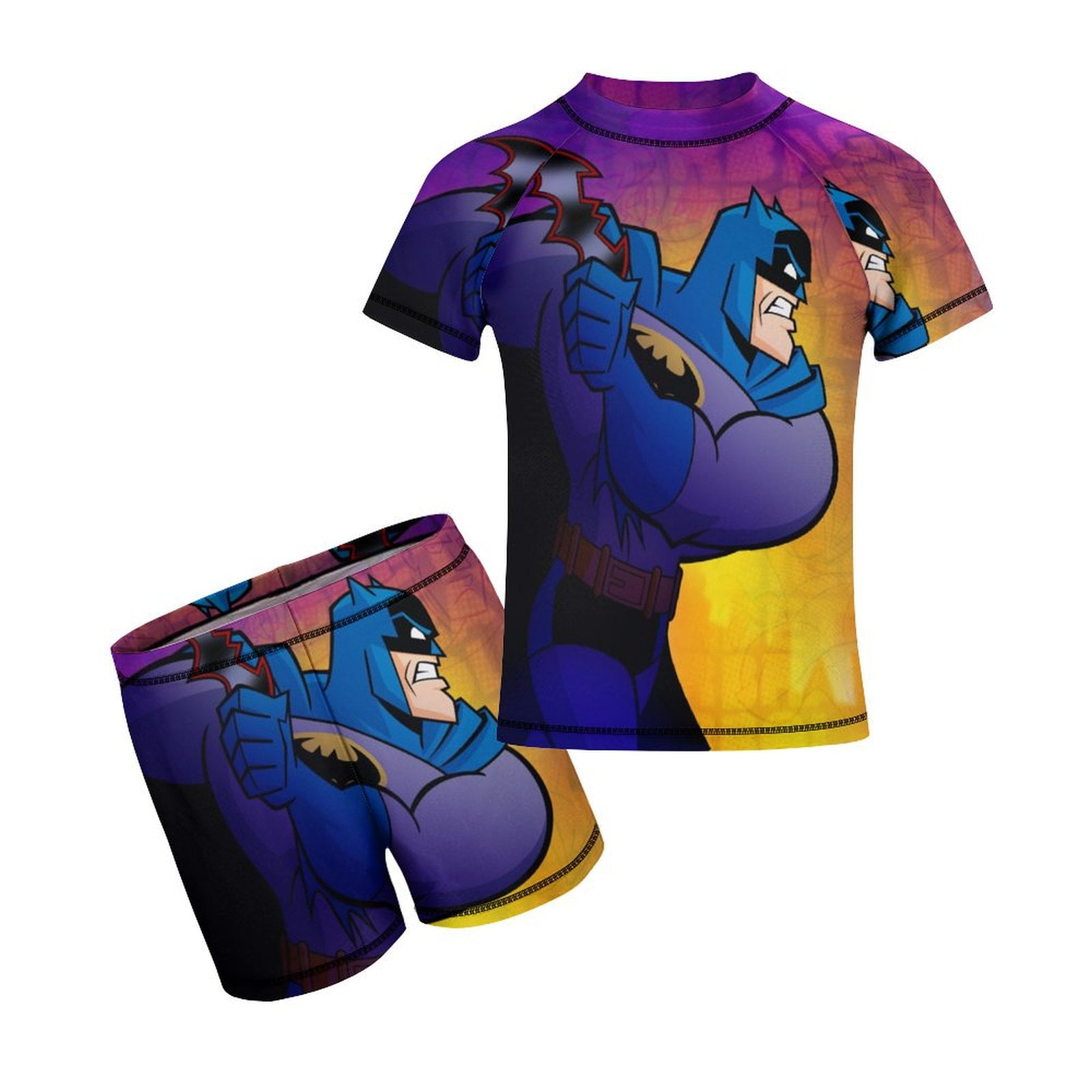 Batman Boys Two Piece Swimsuit Kids Swimwear Set Short Sleeve Bathing ...