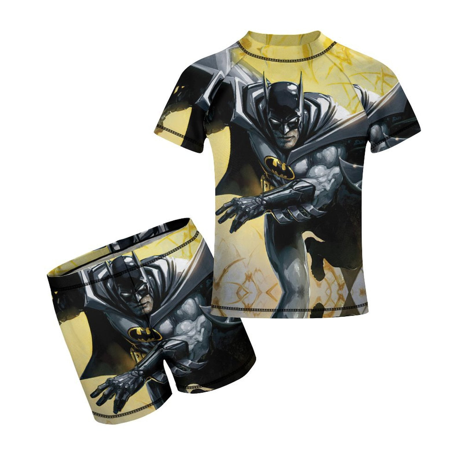 Batman Boys Two Piece Swimsuit Kids Swimwear Set Short Sleeve Bathing ...