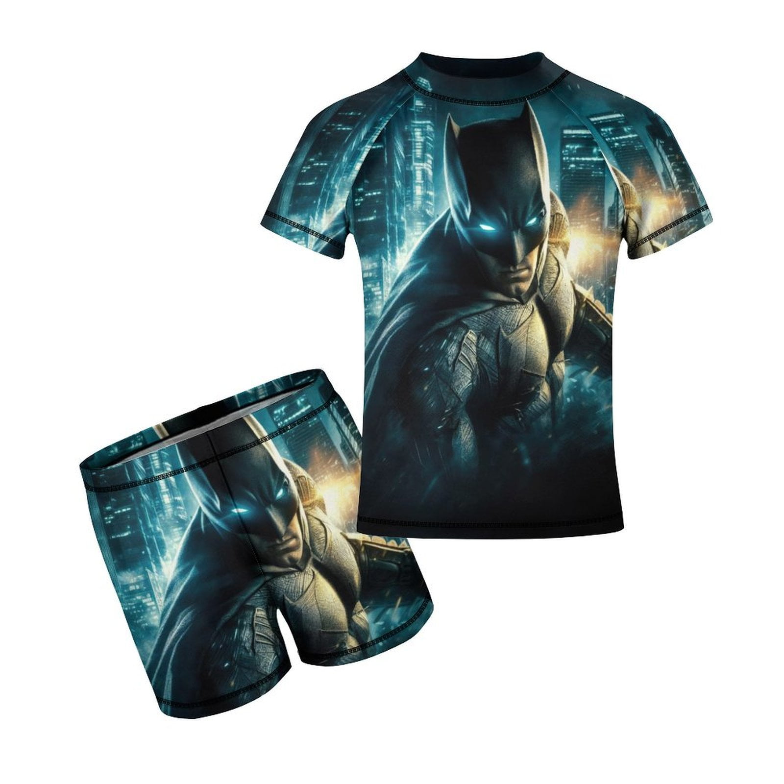 Batman Boys Two Piece Swimsuit Kids Swimwear Set Short Sleeve Bathing ...