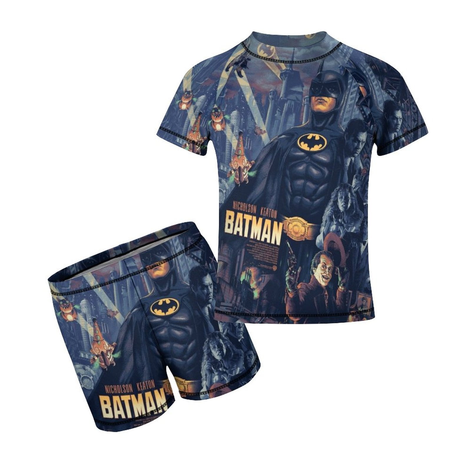 Batman Boys Two Piece Swimsuit Kids Swimwear Set Short Sleeve Bathing ...