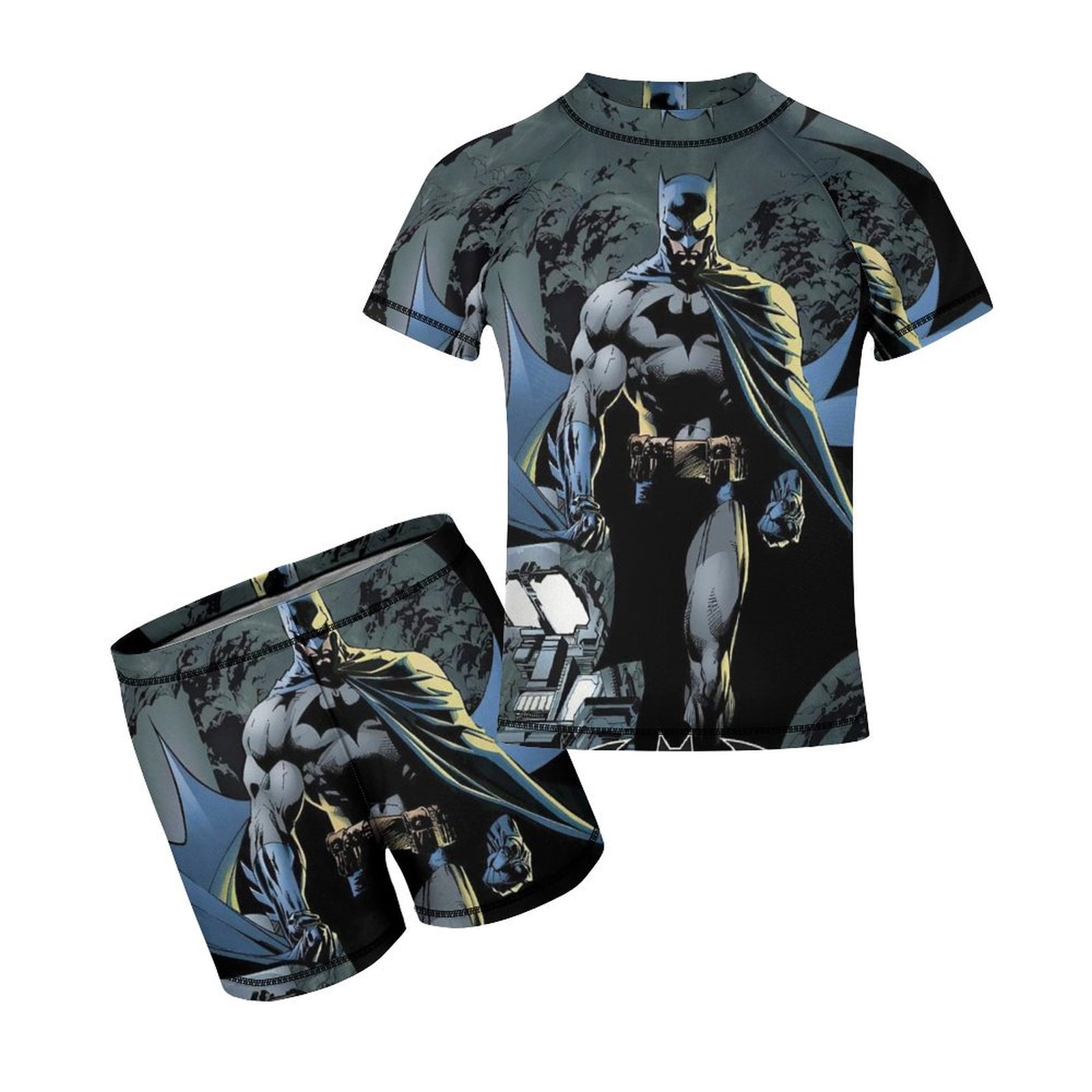Batman Boys Two Piece Swimsuit Kids Swimwear Set Short Sleeve Bathing ...