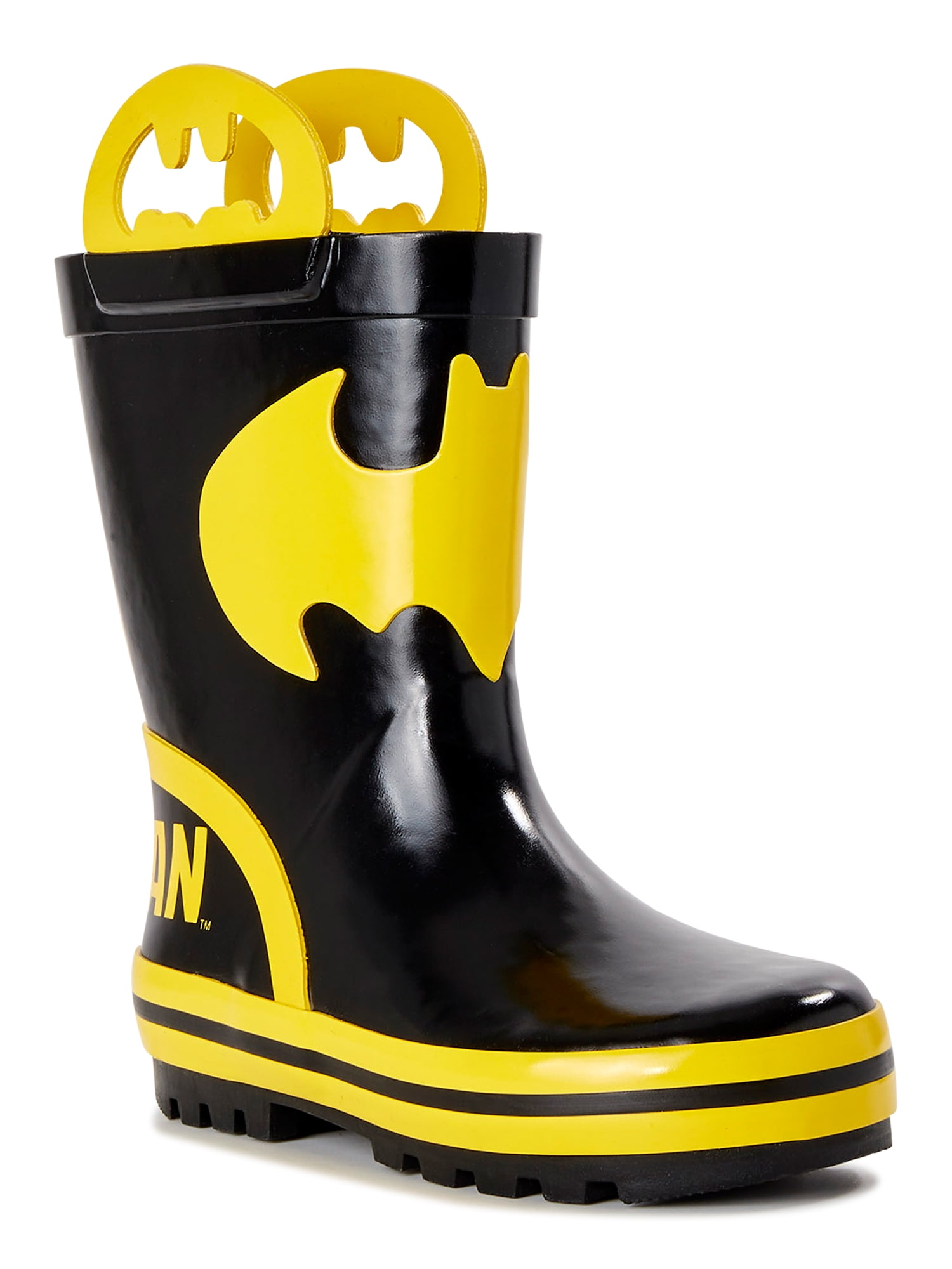 Batman Boys' Waterproof Rain Boot, Mid-calf with Pull Handles Black ...