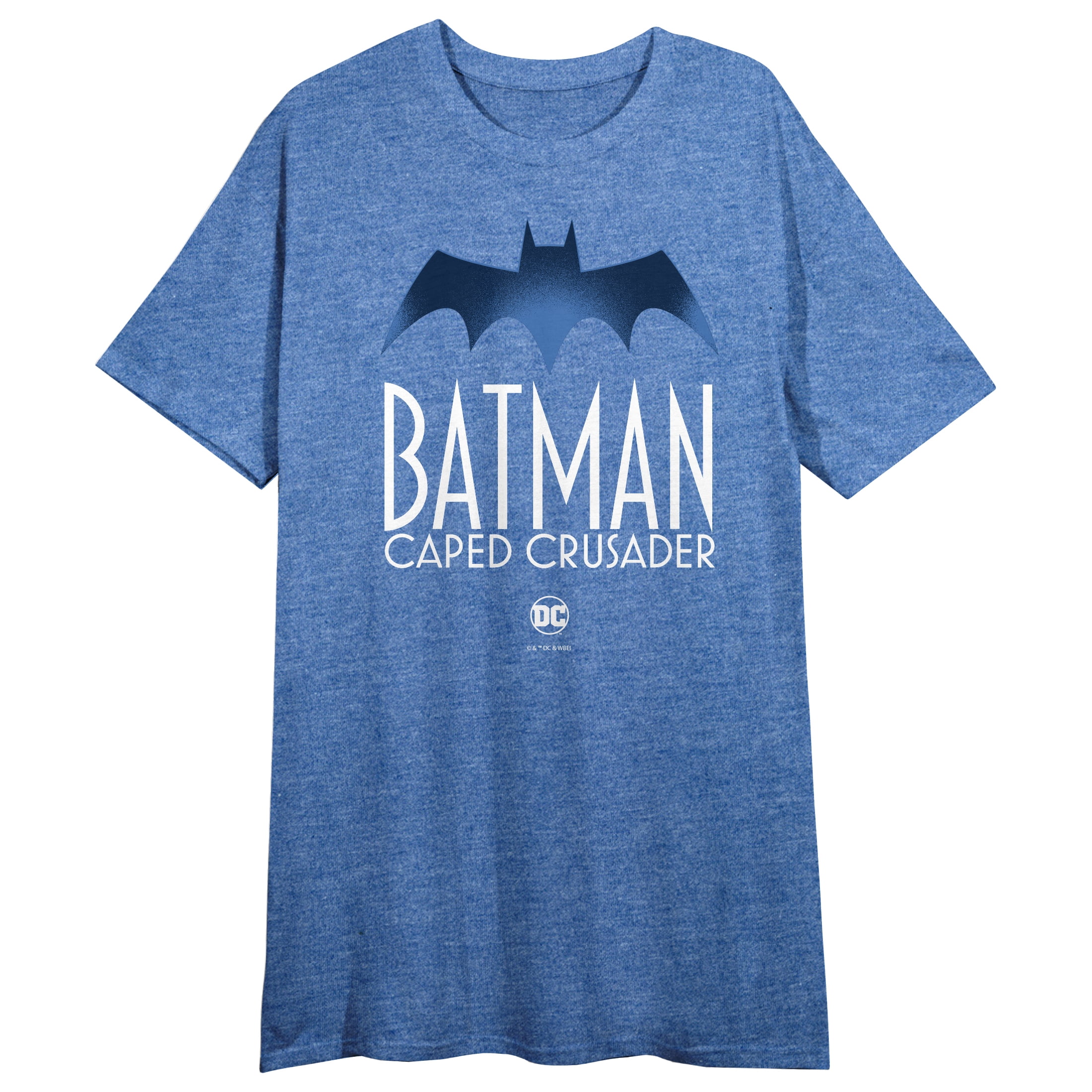 Batman Caped Crusader Bat Emblem Women's Blue Heather Crew Neck Short ...