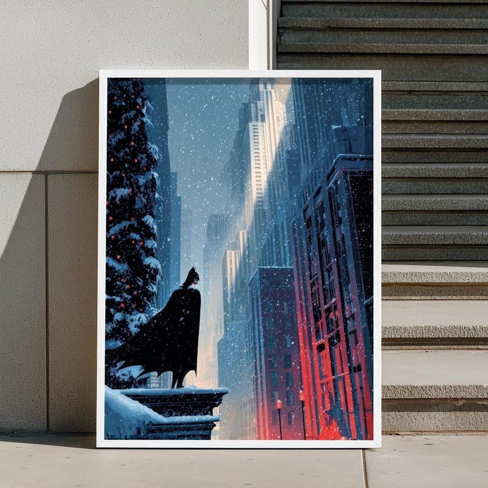 Batman Christmas Poster Dark Winter Gotham Wall Art Superhero Snowy ...