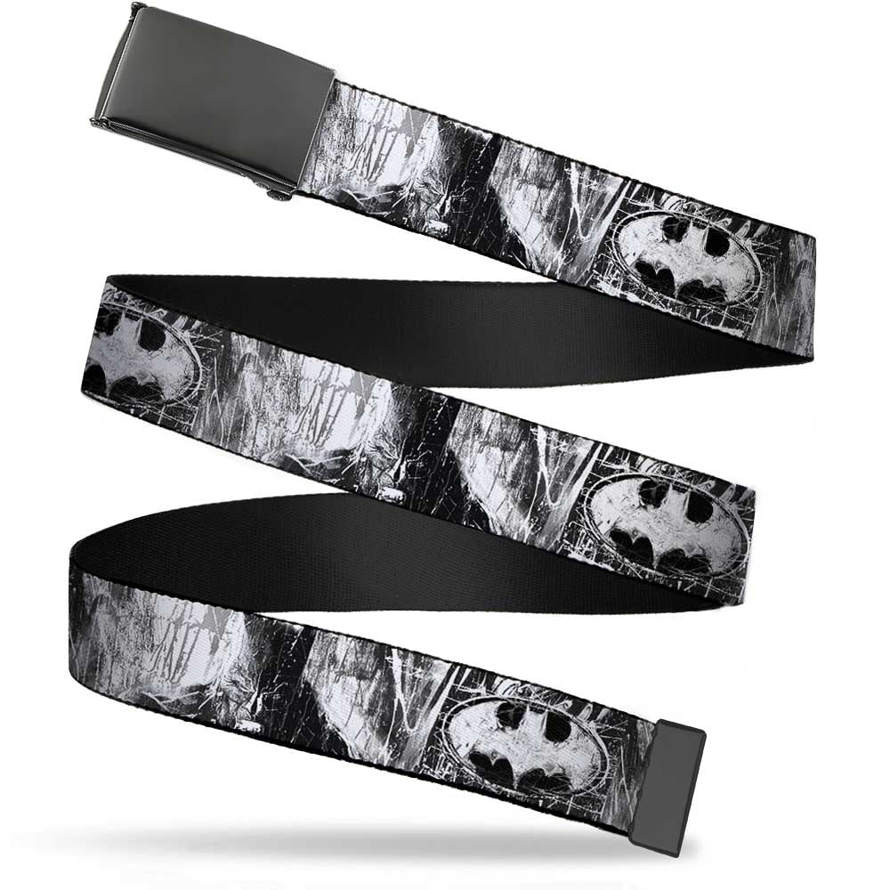 DC Comics Belt, Flip Web Belt Batman Face Bat Shield Sketch White Black ...
