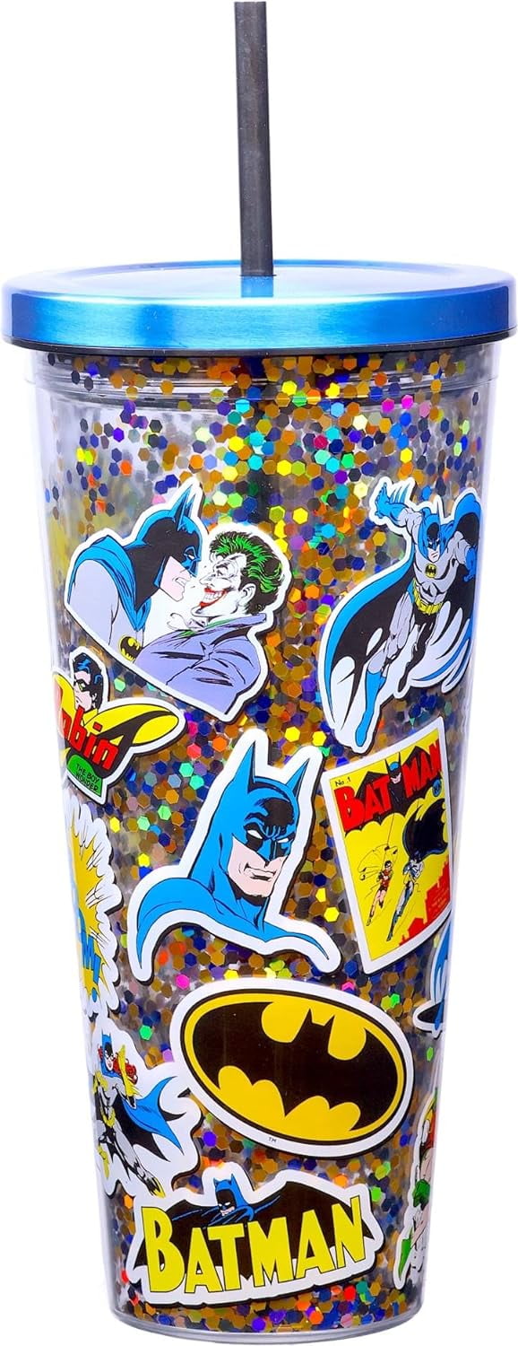 Batman Glitter Filled Acrylic Travel Tumbler with Straw, Double Wall ...