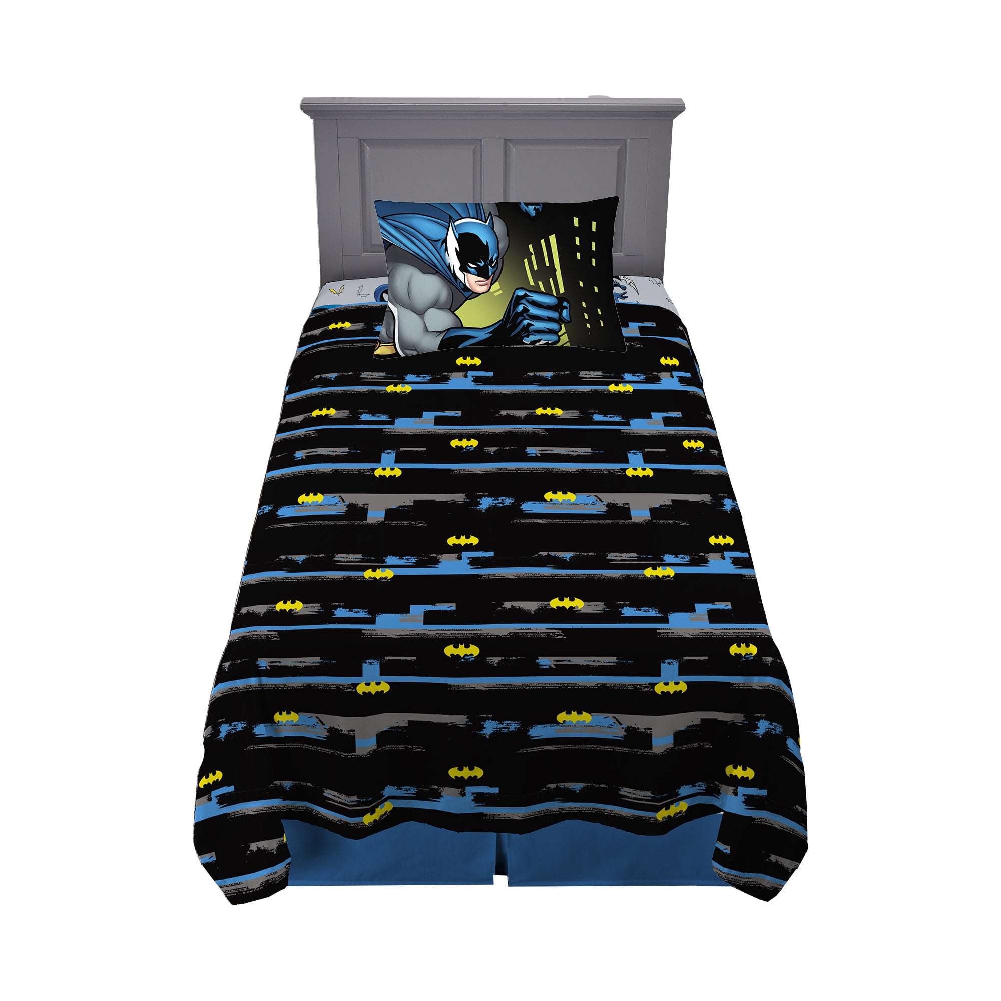 Batman Kids Twin Sheet Set, Blue Grey, Super Hero Gotham Adventure ...