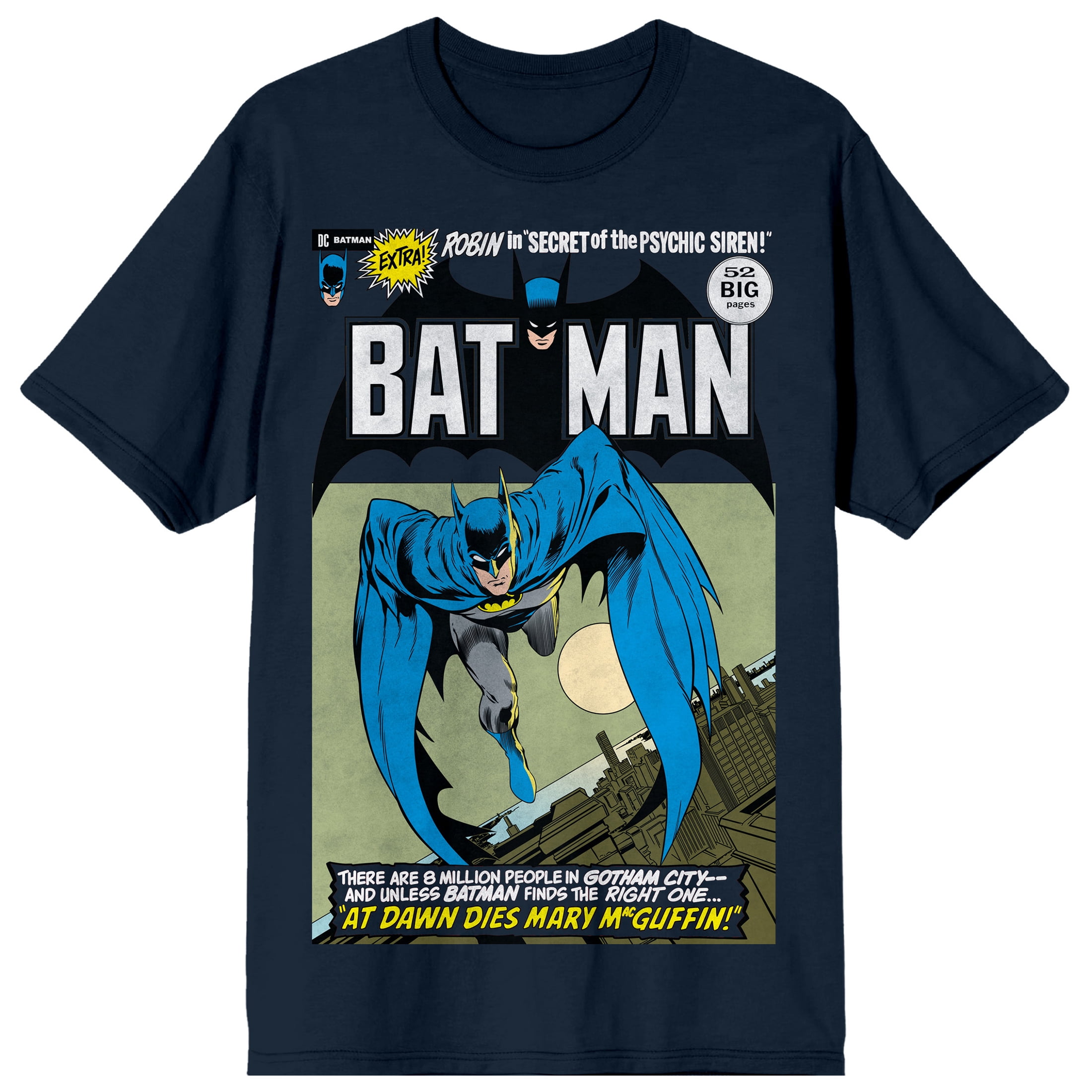 Batman Leaping Into Action Comic Cover Art Crew Neck Short Sleeve Navy ...