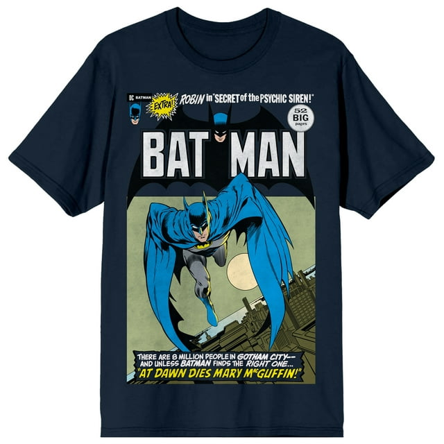 Batman Leaping Into Action Comic Cover Art Crew Neck Short Sleeve Navy ...