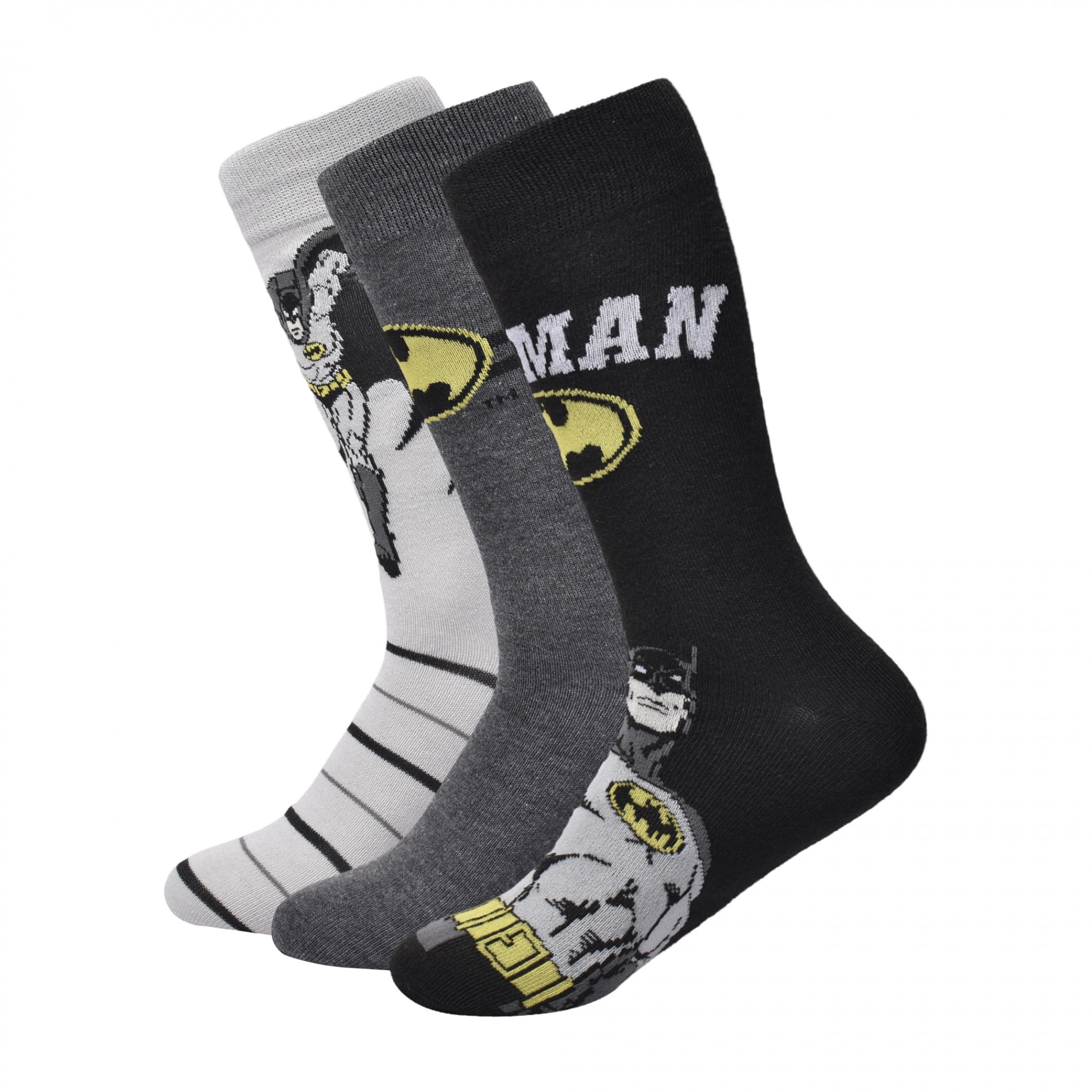 Batman Logo Crew Socks, Dark to Light Design, 3-Pair Box Set, DC Comics ...