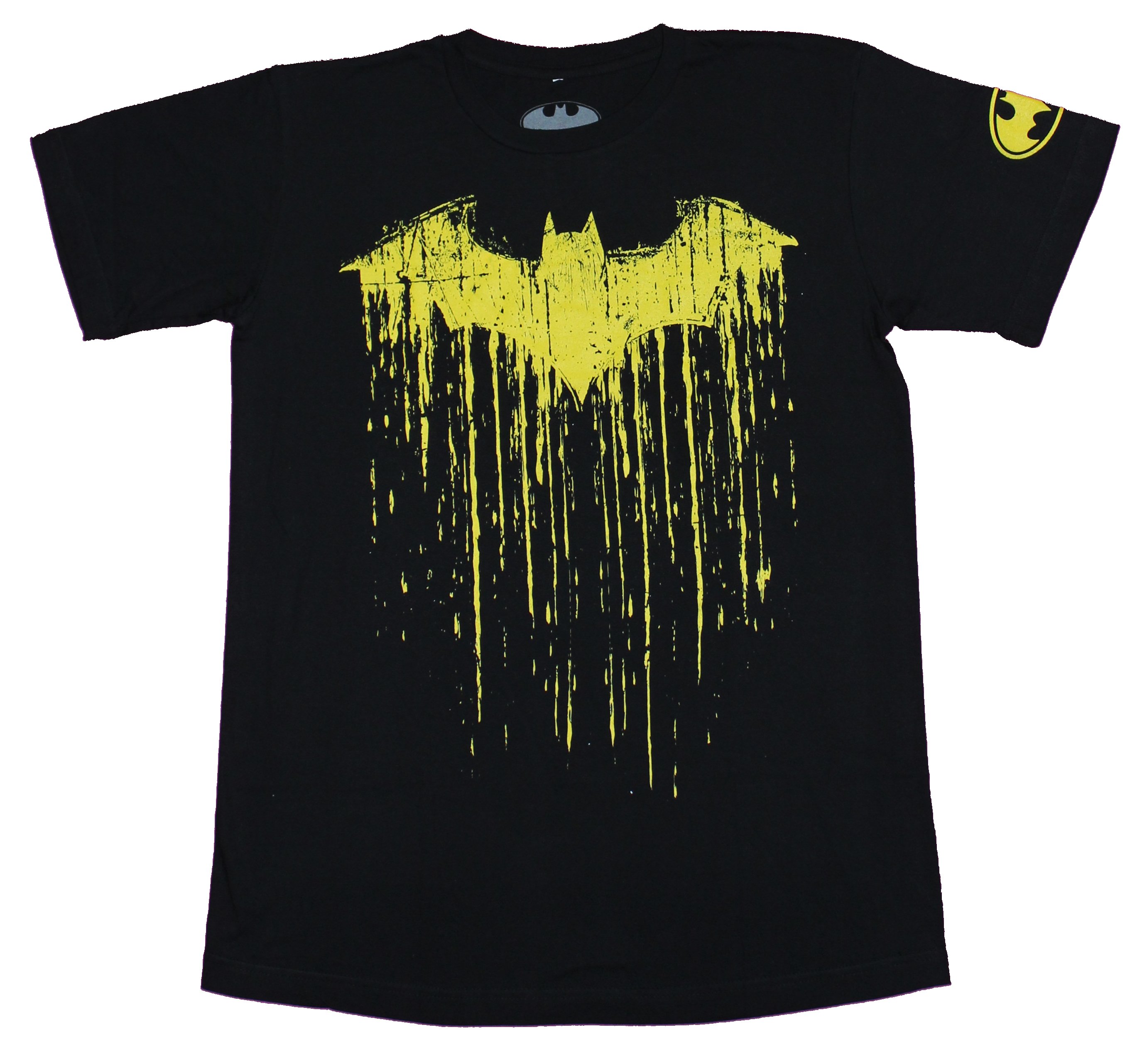 Batman Mens T-Shirt - Dripping Yellow Batwing Logo Image (Small ...