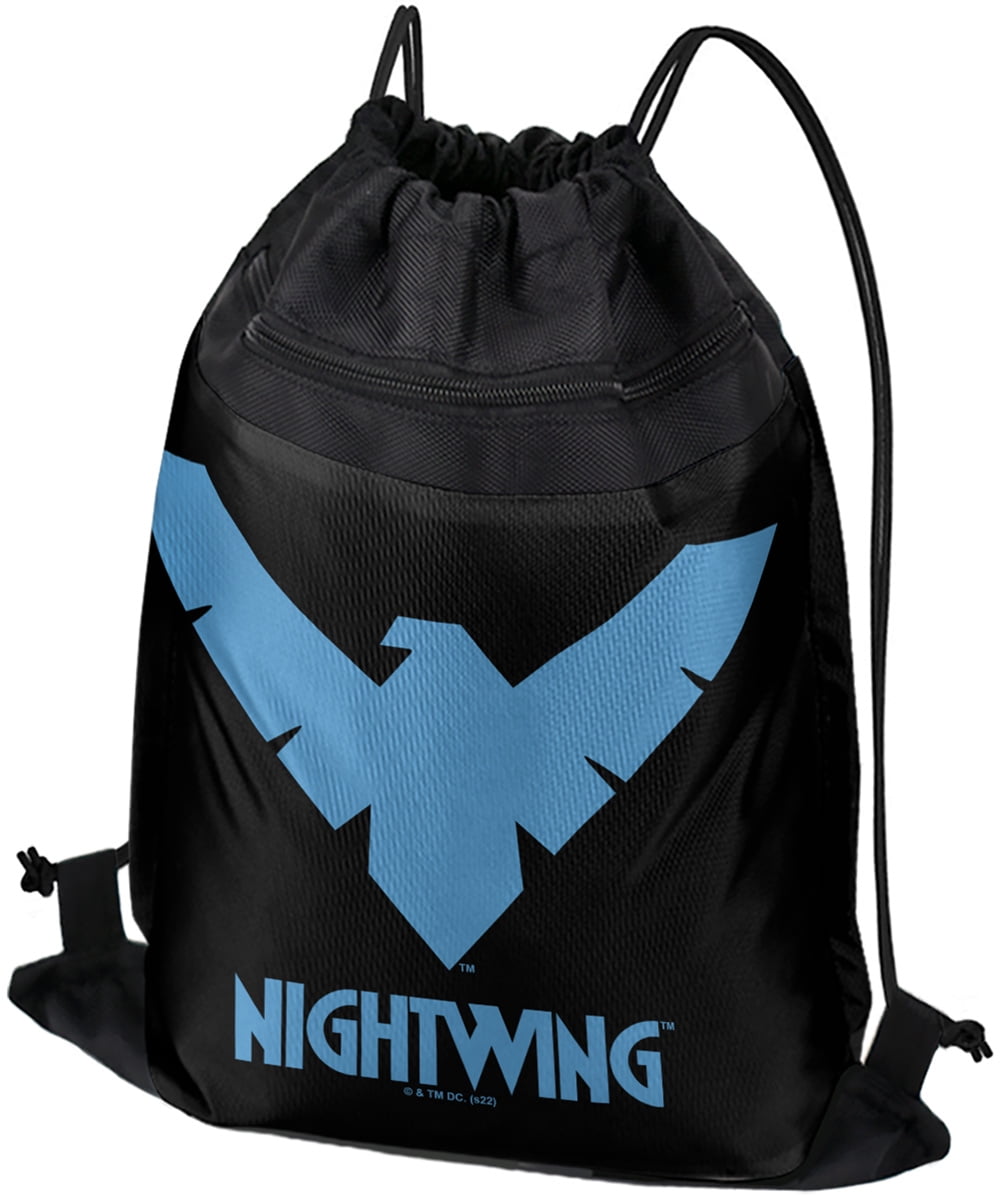 Batman Nightwing Logo Drawstring Backpack Sports Bag Sackpack 17" x 13 ...