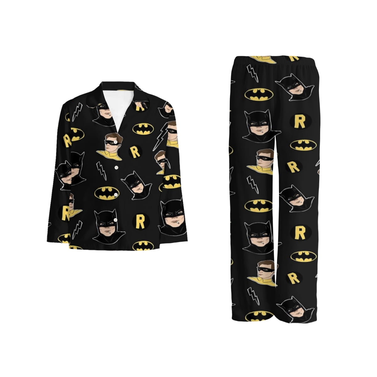 Batman Pajamas Adult long sleeve button-down pajamas sleepwear soft ...
