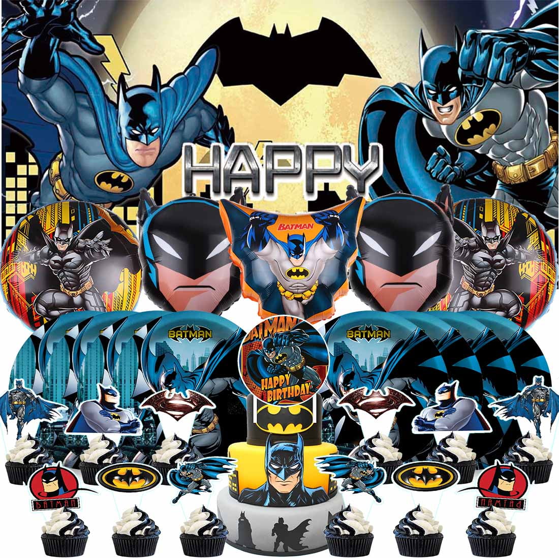 Batman Party Supplies Plates Decoration Backdrop Banner Birthday Decor ...
