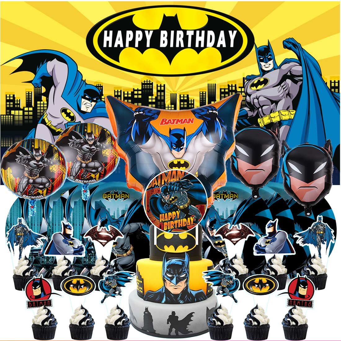 Batman Supplies Plates Decoration Backdrop Banner Birthday Decor ...